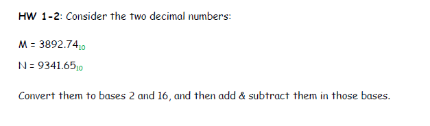 Solved HW 1-2: Consider the two decimal numbers: M = | Chegg.com