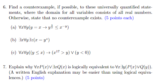 Solved 6. Find a counterexample, if possible, to these | Chegg.com