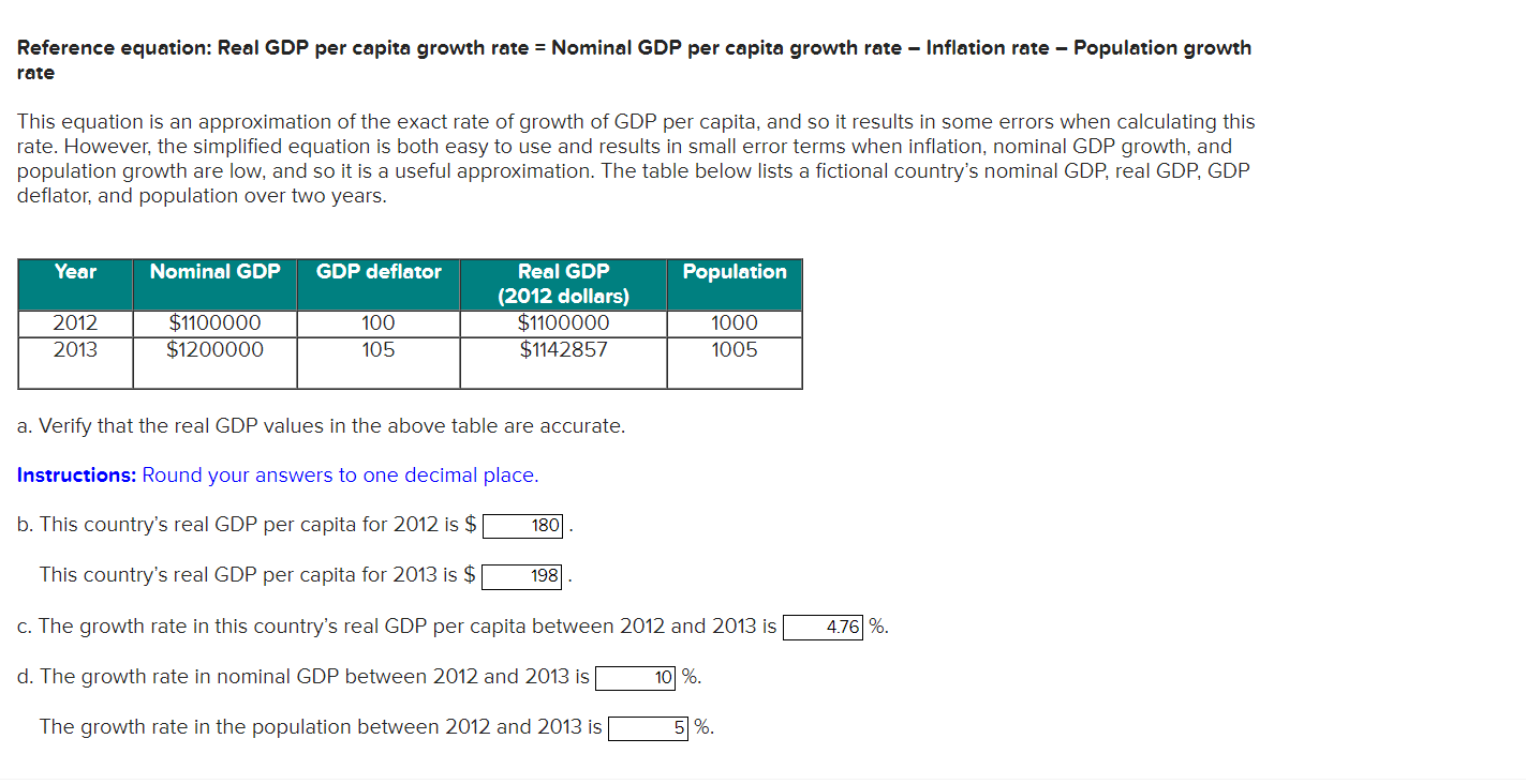 Solved Reference equation: Real GDP per capita growth rate = | Chegg.com