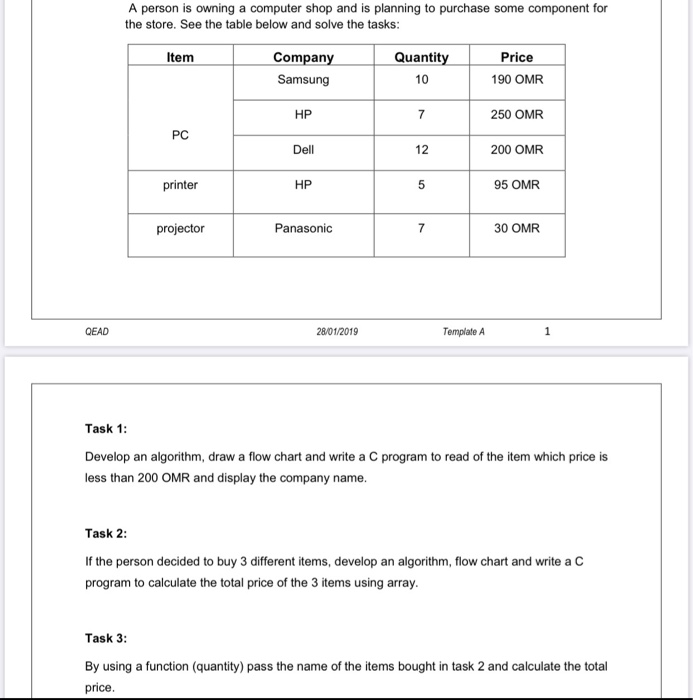Solved ok only Task 1 and 2 please with flowchart and | Chegg.com