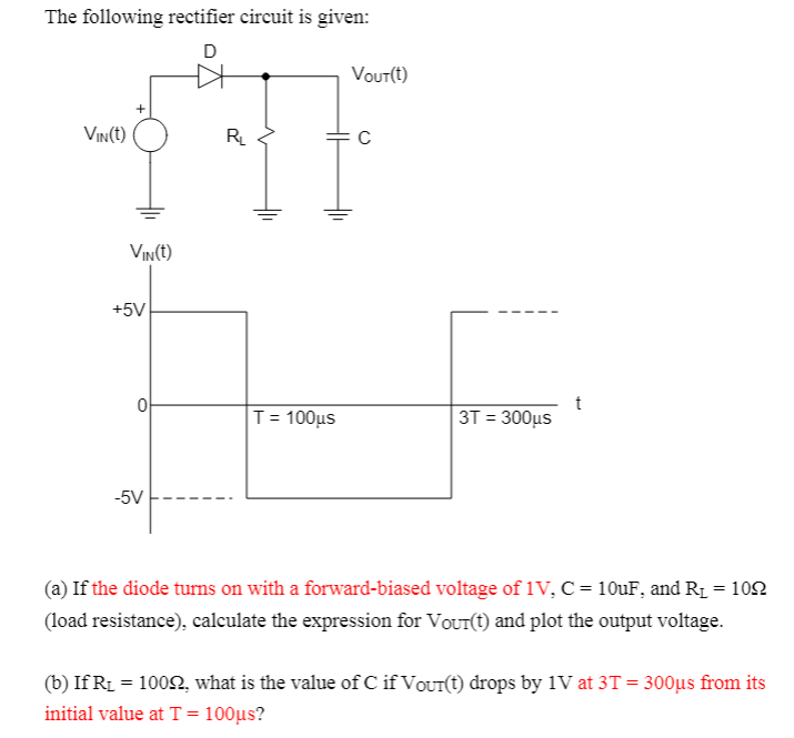 Solved The following rectifier circuit is given: D Vour(t) | Chegg.com