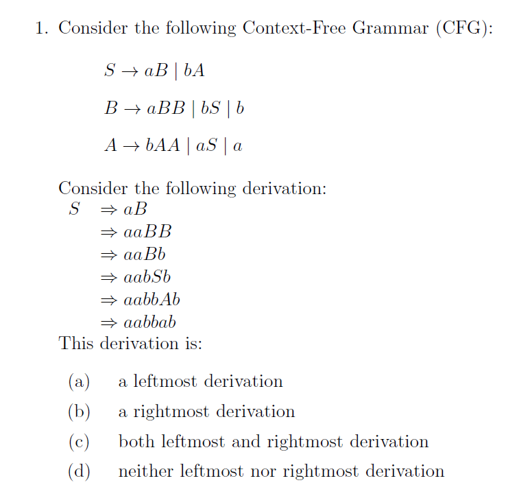 Solved 1. Consider the following Context-Free Grammar (CFG): | Chegg.com
