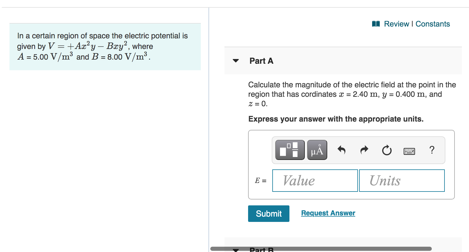 Solved A Review | Constants In a certain region of space the | Chegg.com