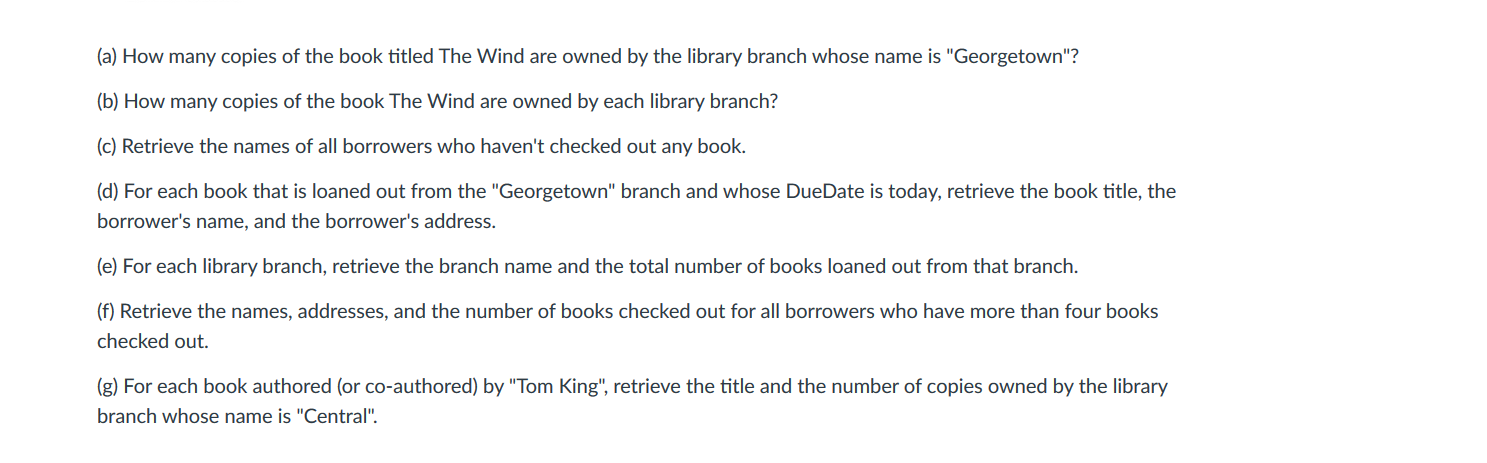 Solved 1. Consider the LIBRARY relational schema shown in | Chegg.com
