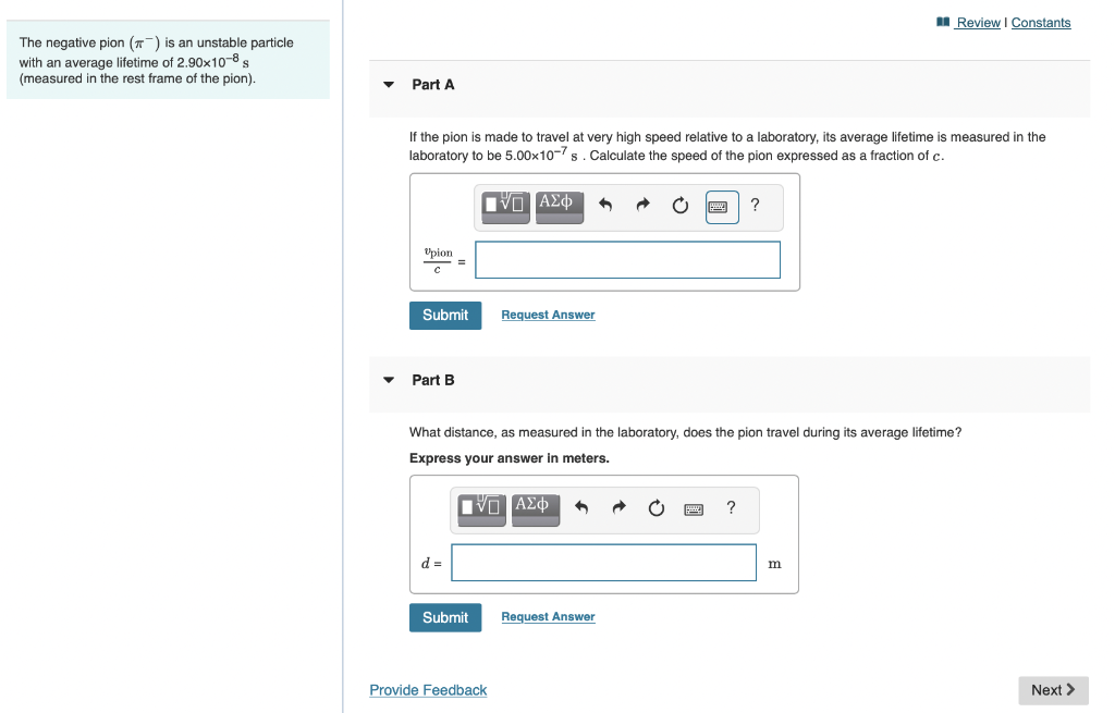 Solved M Review Constants The negative pion (T) is an | Chegg.com
