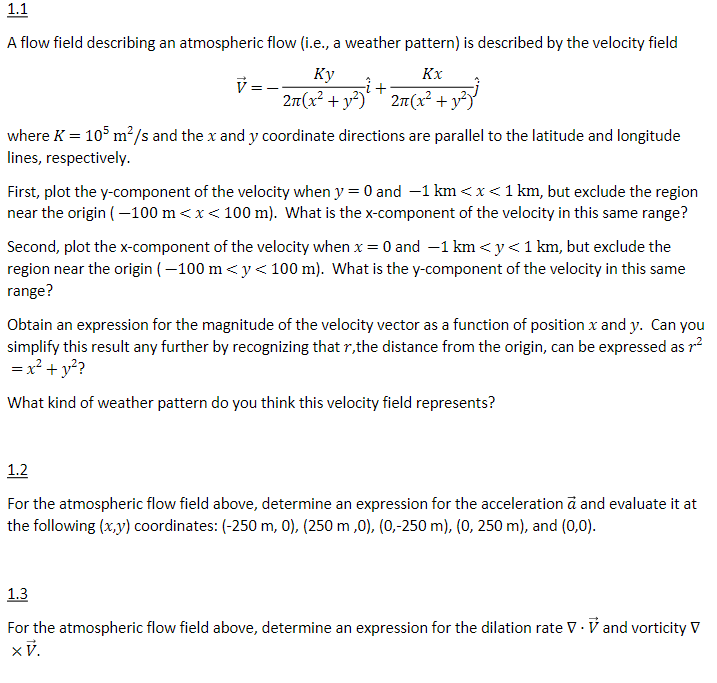 Solved A flow field describing an atmospheric flow (i.e., a | Chegg.com