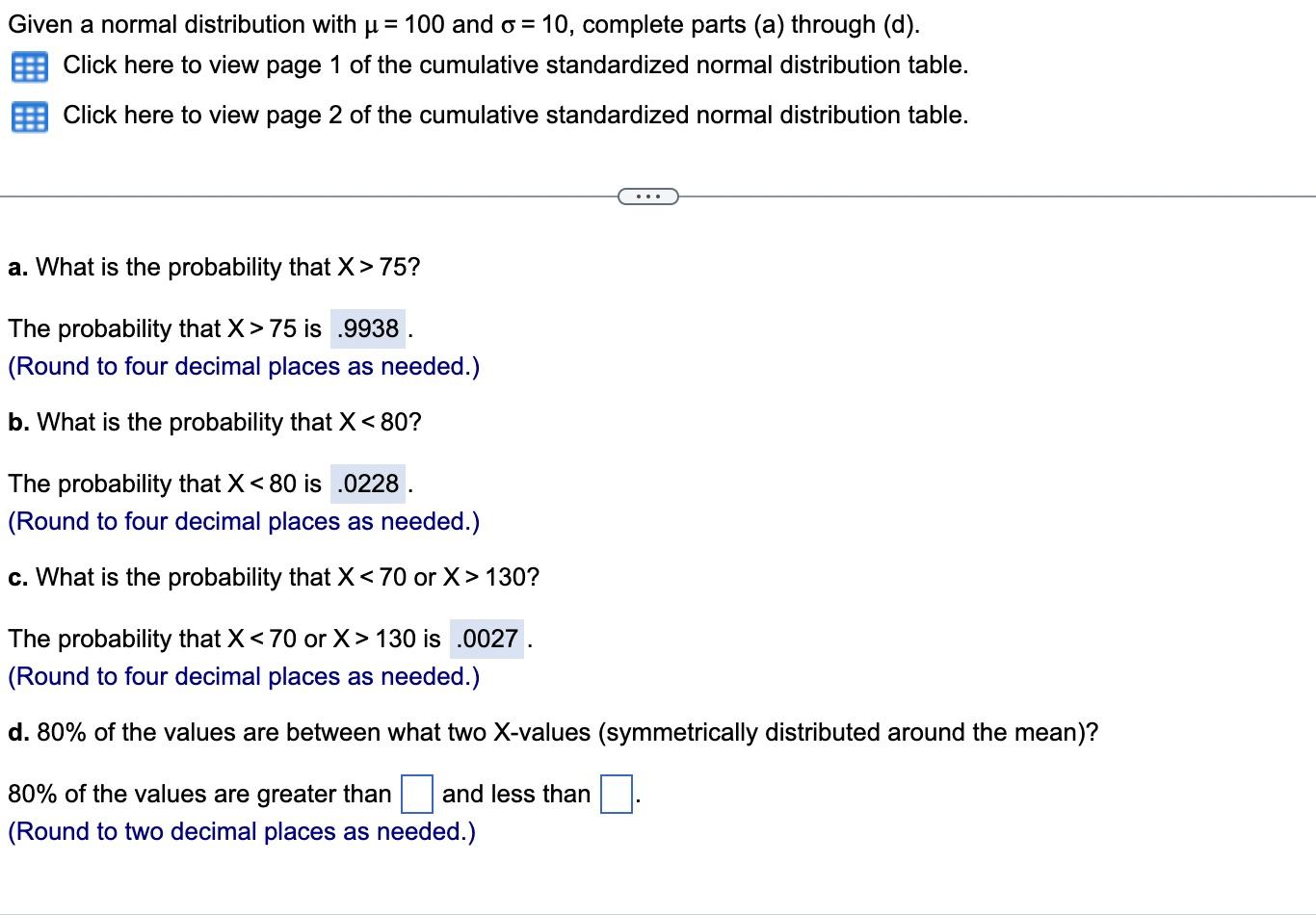 [Solved]: Given a normal distribution with ( mu=100 ) a