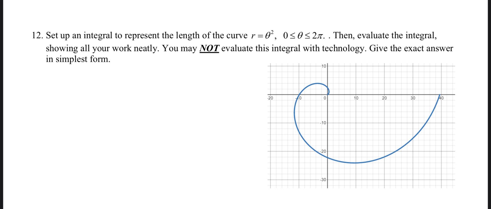 Solved 12. Set up an integral to represent the length of the | Chegg.com