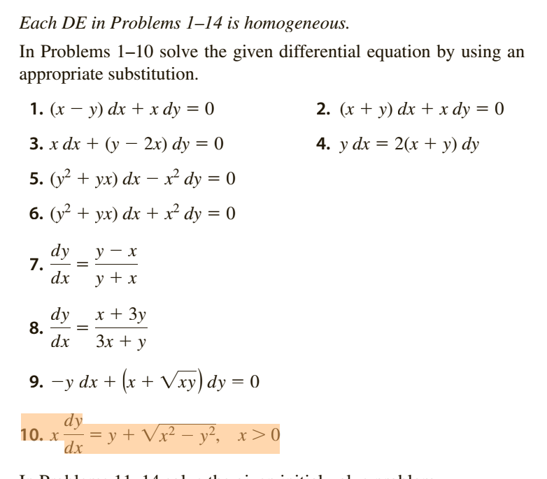 Solved Each DE in Problems 1–14 is homogeneous. In Problems | Chegg.com