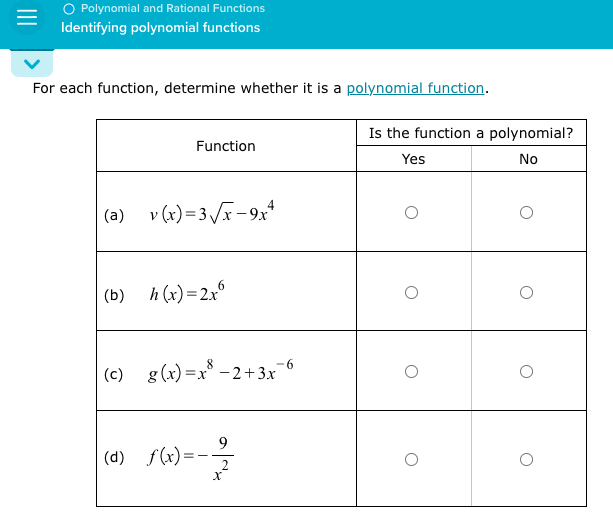 Solved For each function, determine whether it is a | Chegg.com