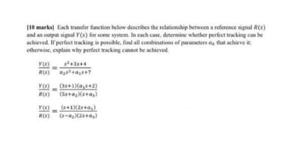 Solved 110 marks! Each transfer function below describes the | Chegg.com