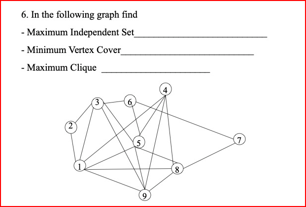 Solved 6. In the following graph find - Maximum Independent | Chegg.com
