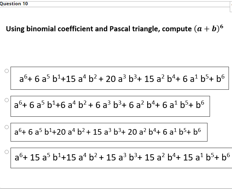 Solved Question 10 Using binomial coefficient and Pascal | Chegg.com
