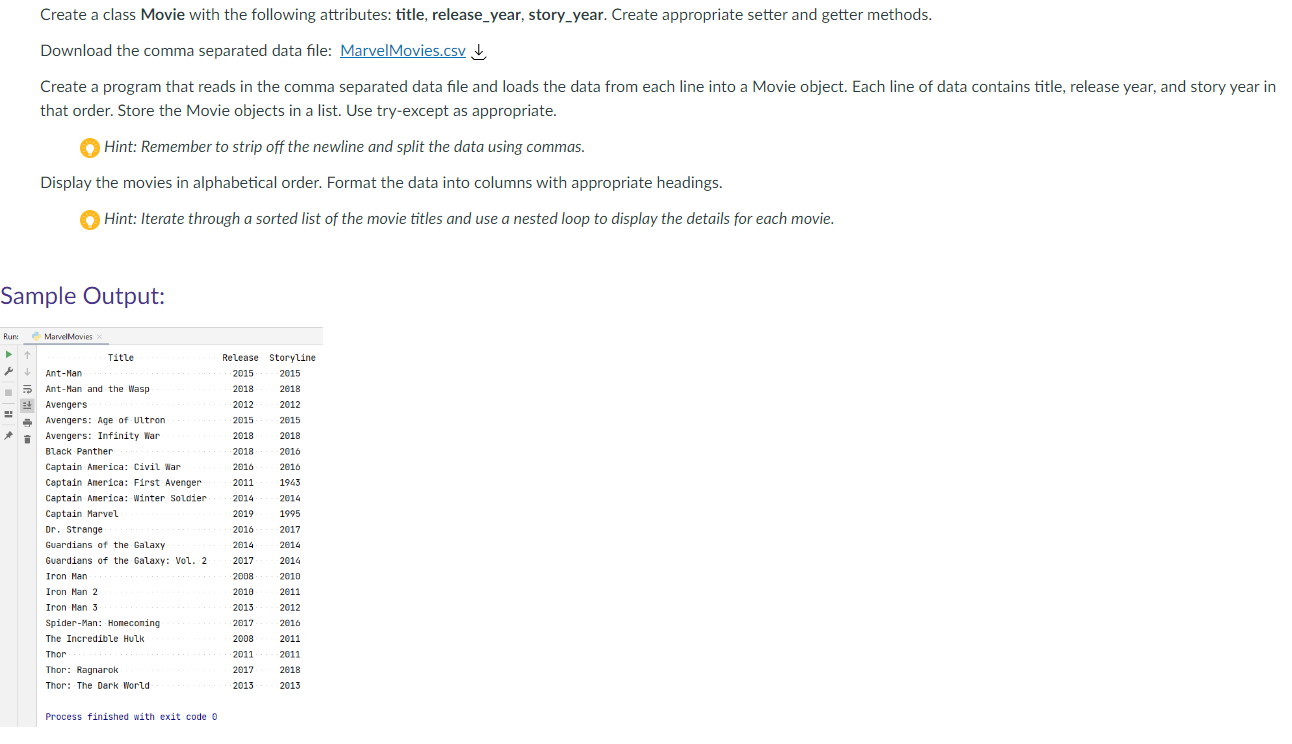 Solved Create a class Movie with the following attributes: | Chegg.com
