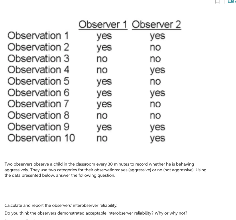Solved Edit Σ no yes Observer 1 Observer 2 Observation 1 yes | Chegg.com