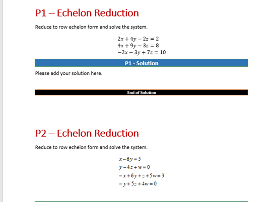 Solved P1 - Echelon Reduction Reduce to row echelon form and | Chegg.com