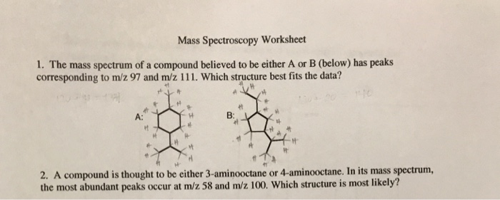 Solved Mass Spectroscopy Worksheet 1. The mass spectrum of a | Chegg.com