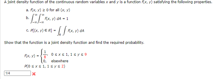 Solved A joint density function of the continuous random | Chegg.com