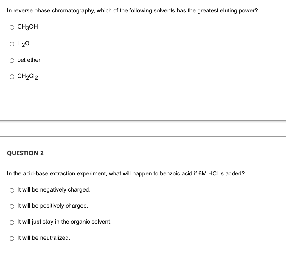 Solved In reverse phase chromatography, which of the | Chegg.com