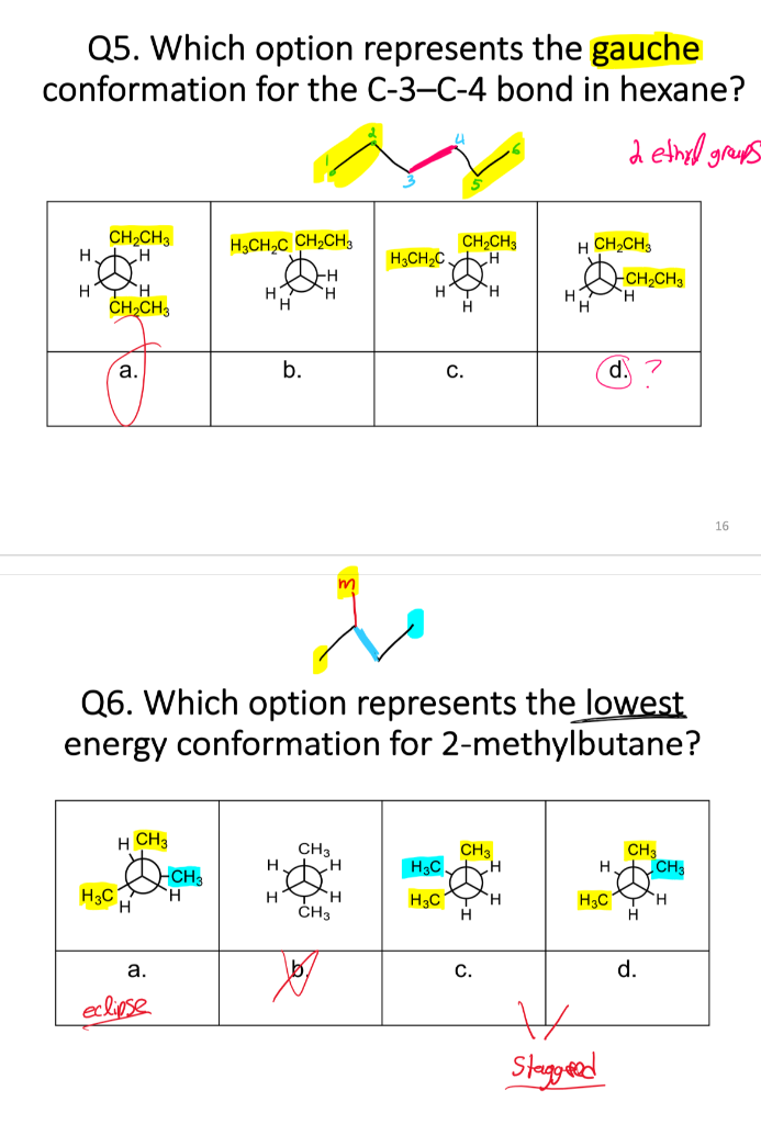 Solved Q5. Which option represents the gauche conformation | Chegg.com