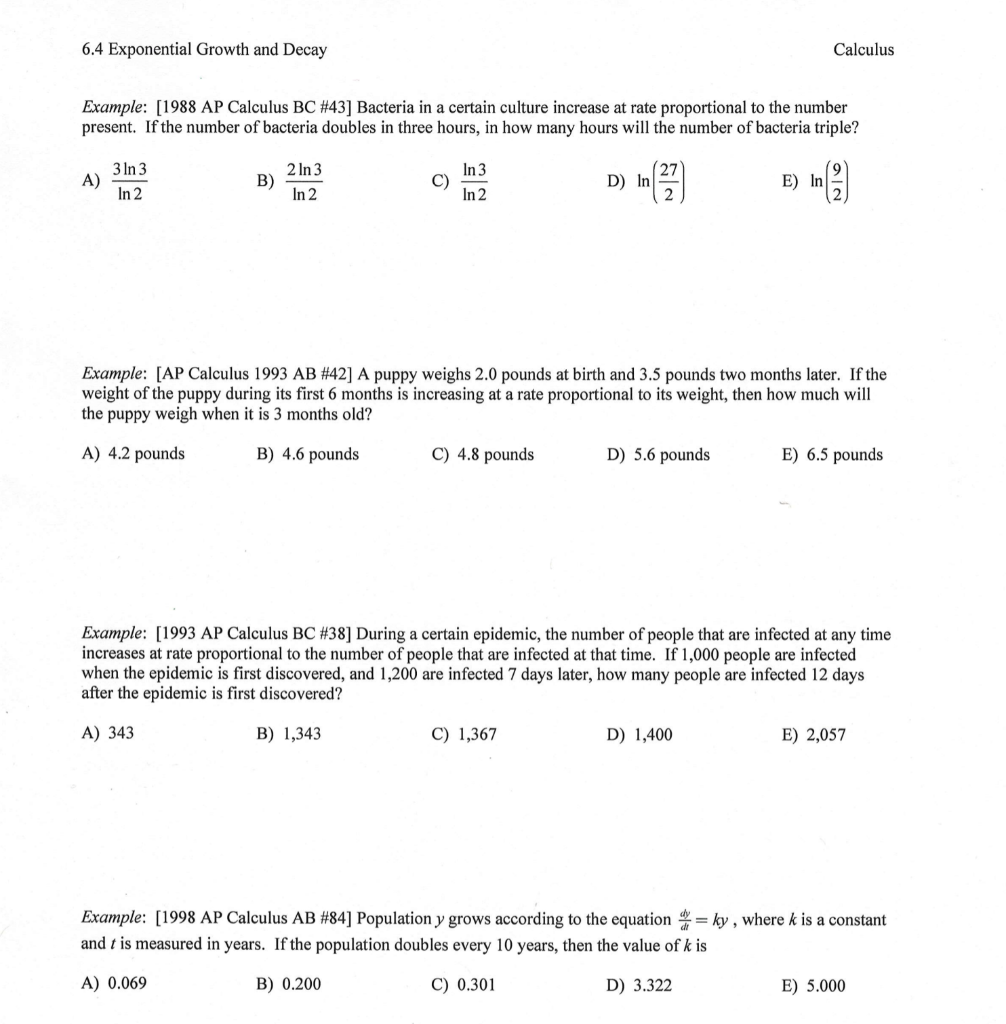 Solved 6.2 Exponential Growth and Decay Calculus 6.2 | Chegg.com