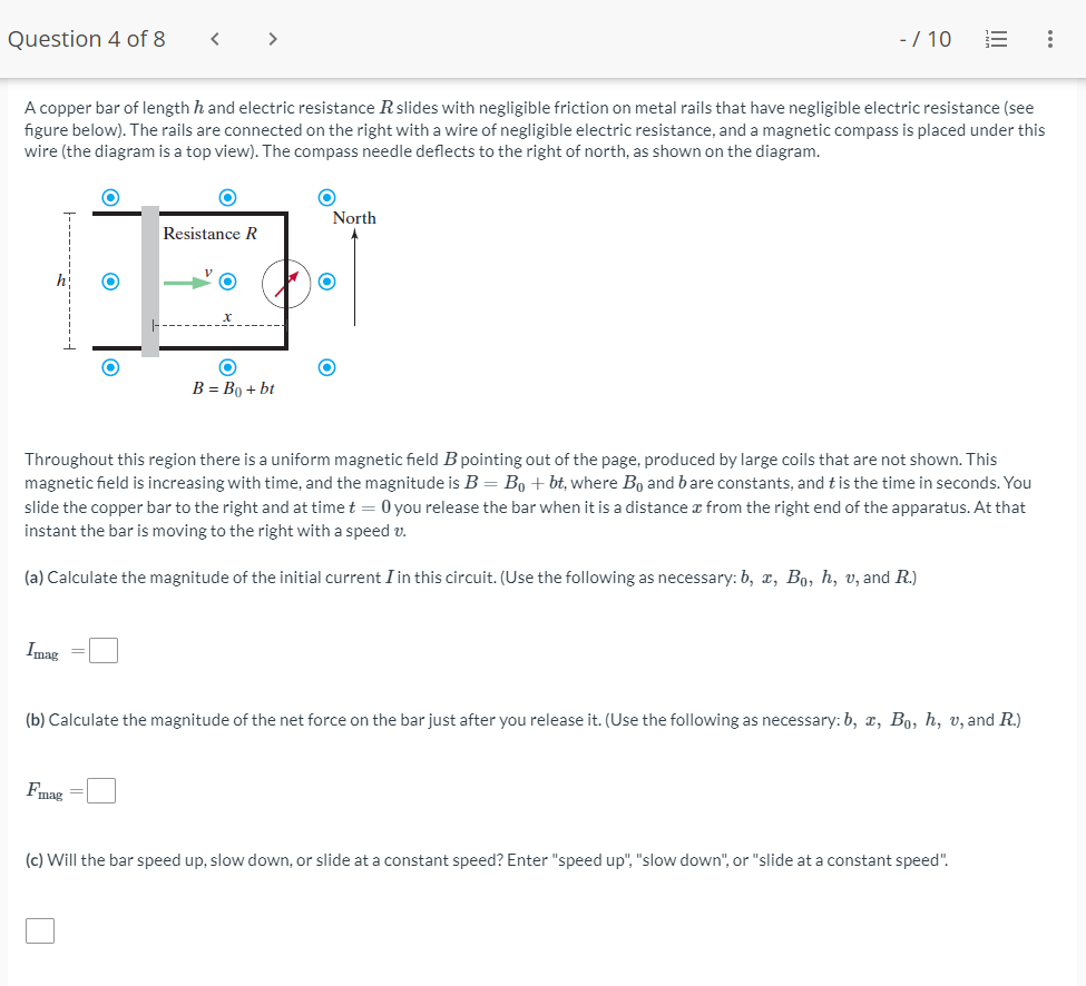 Solved A copper bar of length h and electric resistance R | Chegg.com