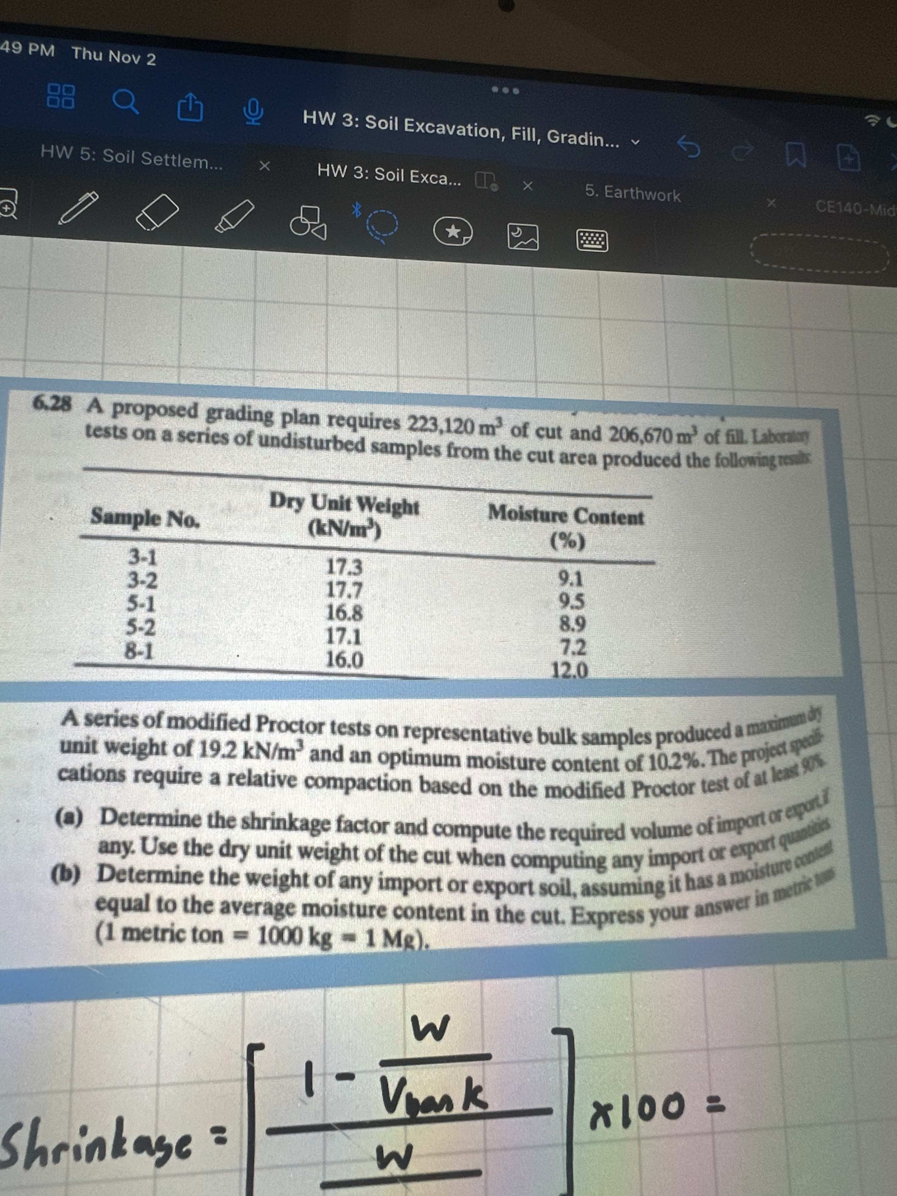 6.28 A proposed grading plan requires 223,120 m3 of | Chegg.com