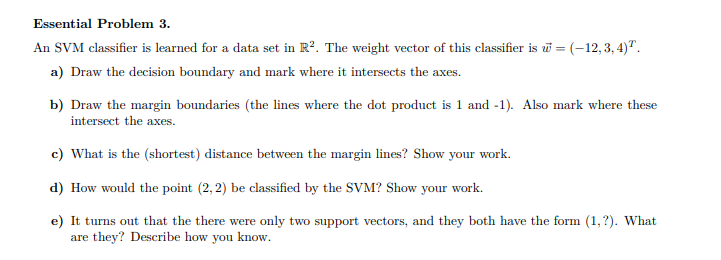 Essential Problem 3. An SVM classifier is learned for | Chegg.com