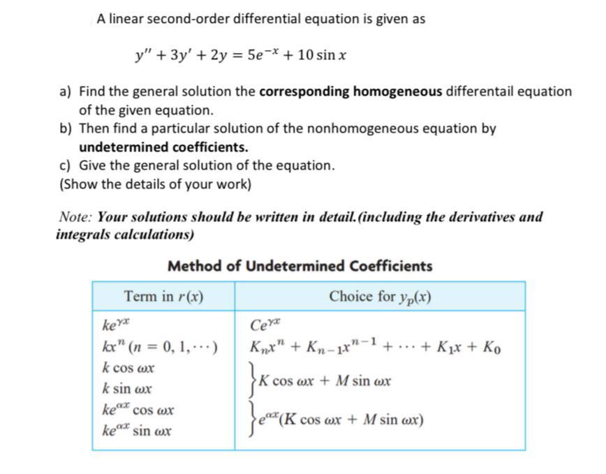 Solved A linear second-order differential equation is given | Chegg.com