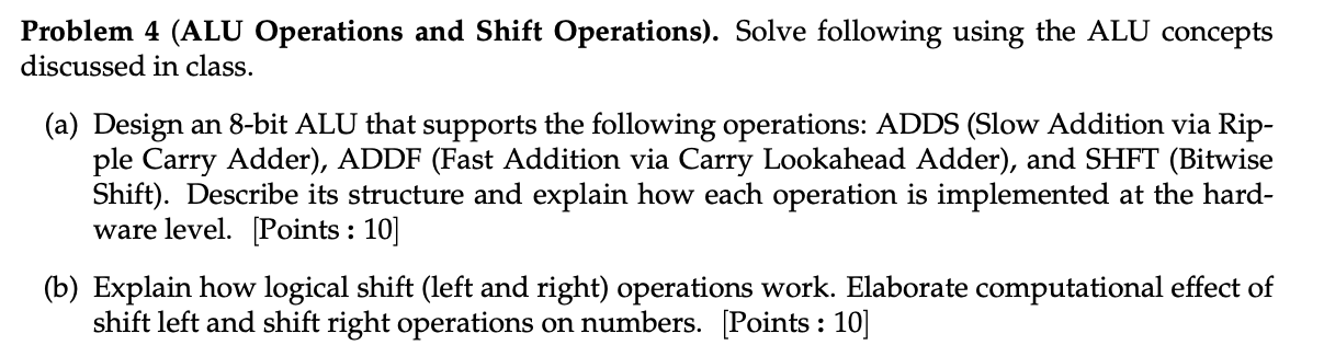 Problem 4 (ALU Operations and Shift Operations). | Chegg.com
