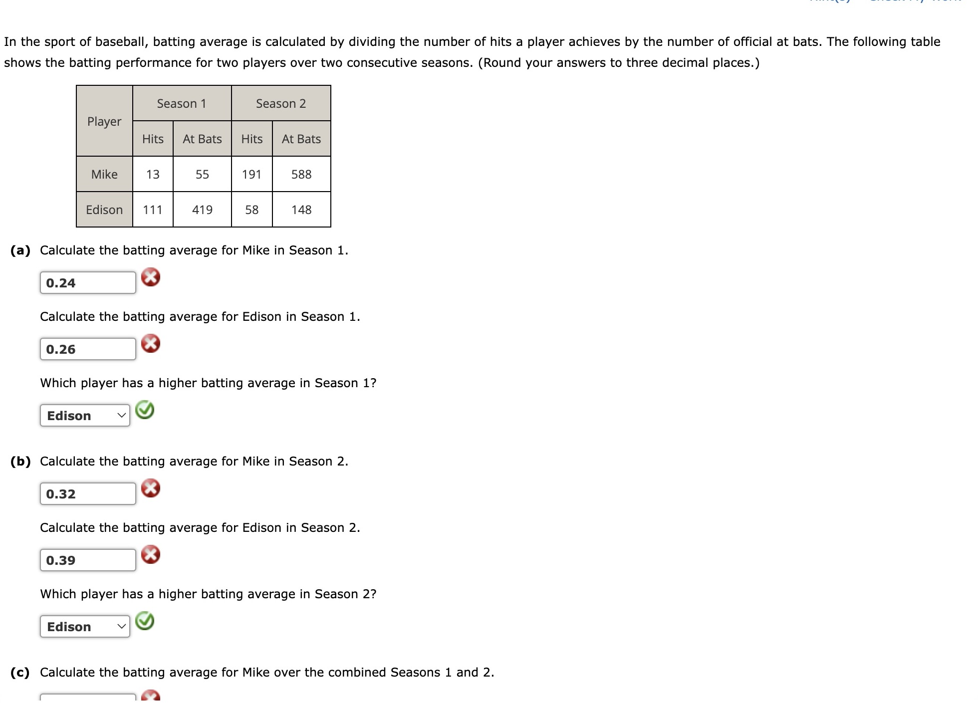 Solved In the sport of baseball, batting average is | Chegg.com