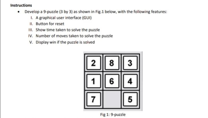 Solved Instructions • Develop a 9-puzzle (3 by 3) as shown | Chegg.com