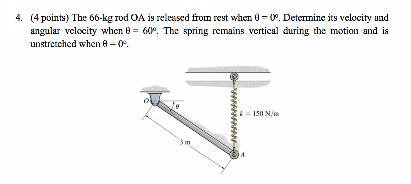 Solved 4. (4 points) The 66-kg rod OA is released from rest | Chegg.com