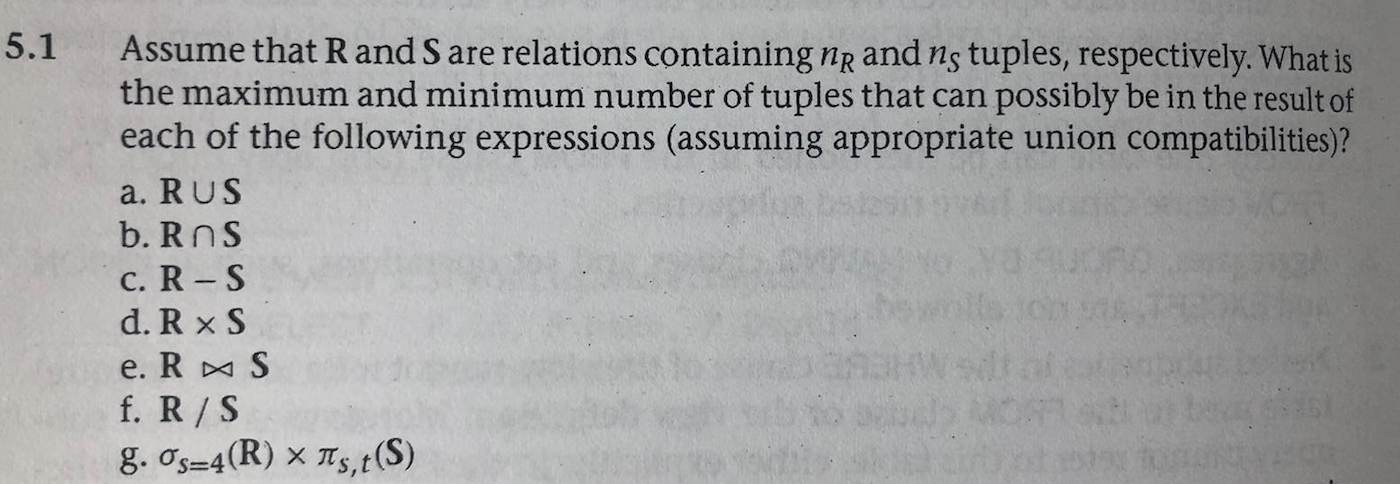 Solved 5.1 Assume that Rand S are relations containing nrand | Chegg.com