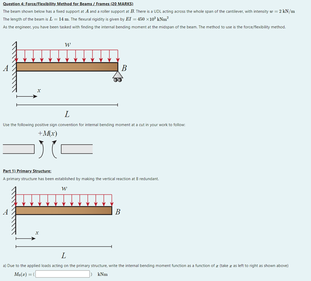 Solved Question 4: Force/Flexibility Method for Beams / | Chegg.com