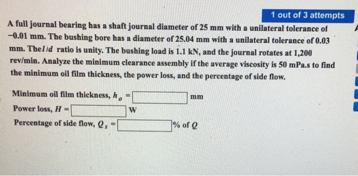 Solved A full journal bearing has a shaft journal diameter | Chegg.com