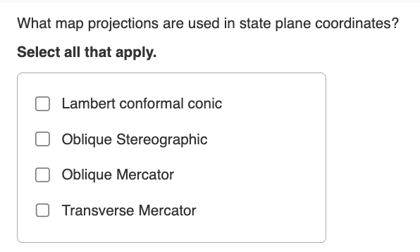 Solved What map projections are used in state plane | Chegg.com