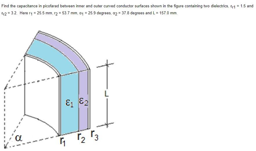 [Solved]: Find the capacitance in picofarad between inner