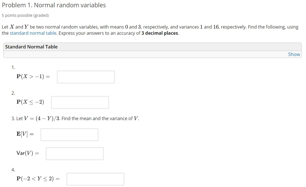 Solved Problem 1 Normal Random Variables 5 Points Possible Chegg