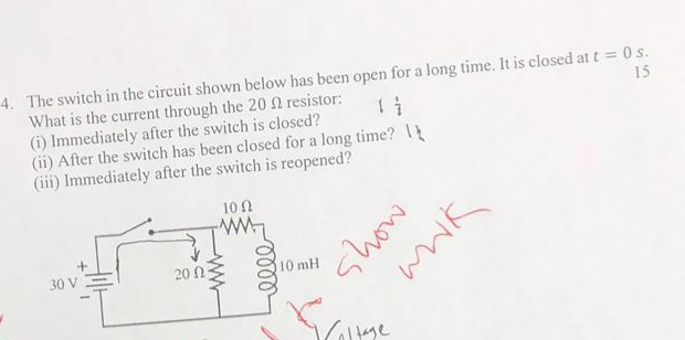 Solved 4. The switch in the circuit shown below has been | Chegg.com