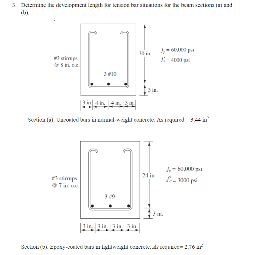 Solved 3. Determine the development length for tension bar | Chegg.com
