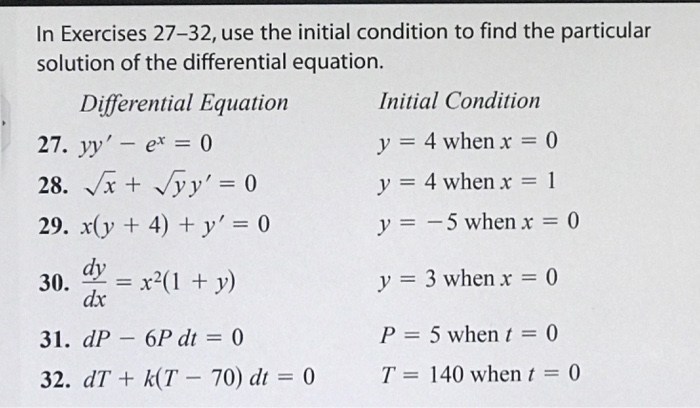Solved In Exercises 27-32, use the initial condition to find | Chegg.com