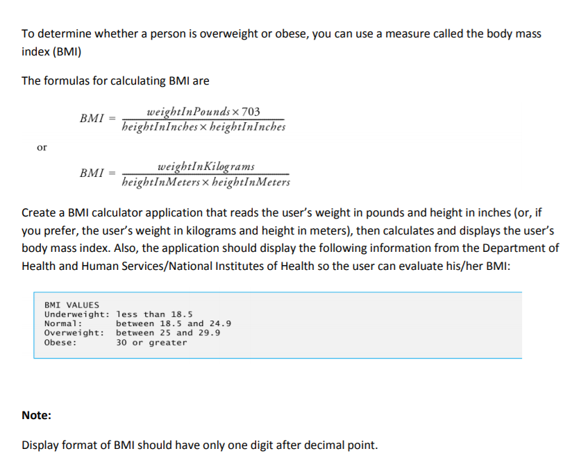 Solved To determine whether a person is overweight or obese, | Chegg.com