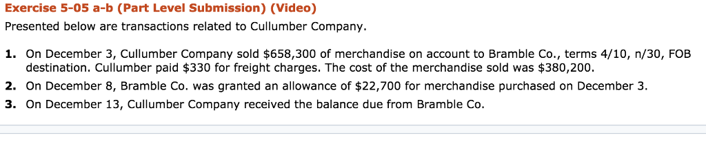 Solved Exercise 5-05 a-b (Part Level Submission) (Video) | Chegg.com
