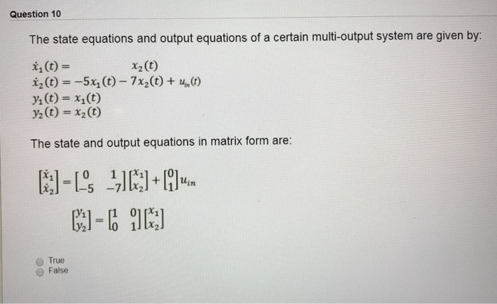 Solved Question 10 The state equations and output equations | Chegg.com