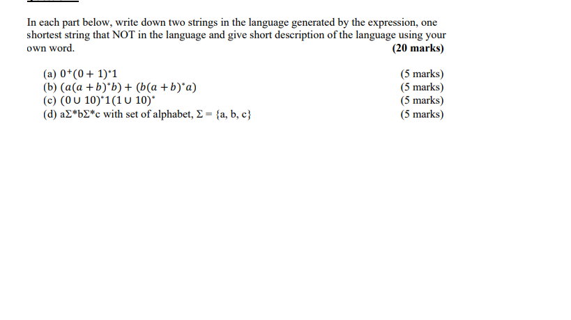 Solved In each part below, write down two strings in the | Chegg.com