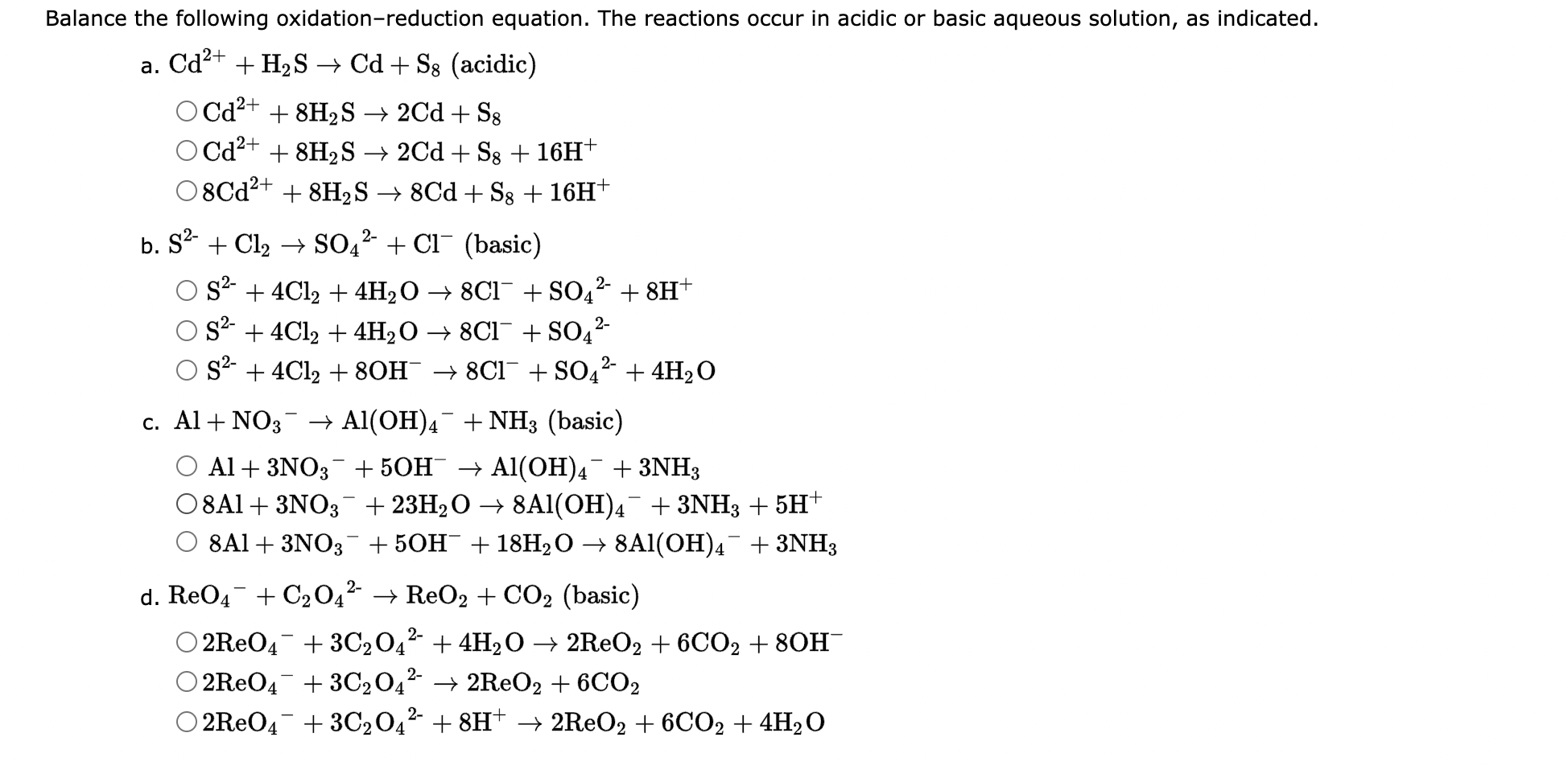 Solved + Balance the following oxidation-reduction equation. | Chegg.com