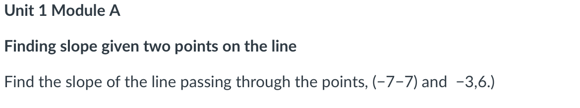 Solved Unit 1 Module A Finding slope given two points on the | Chegg.com