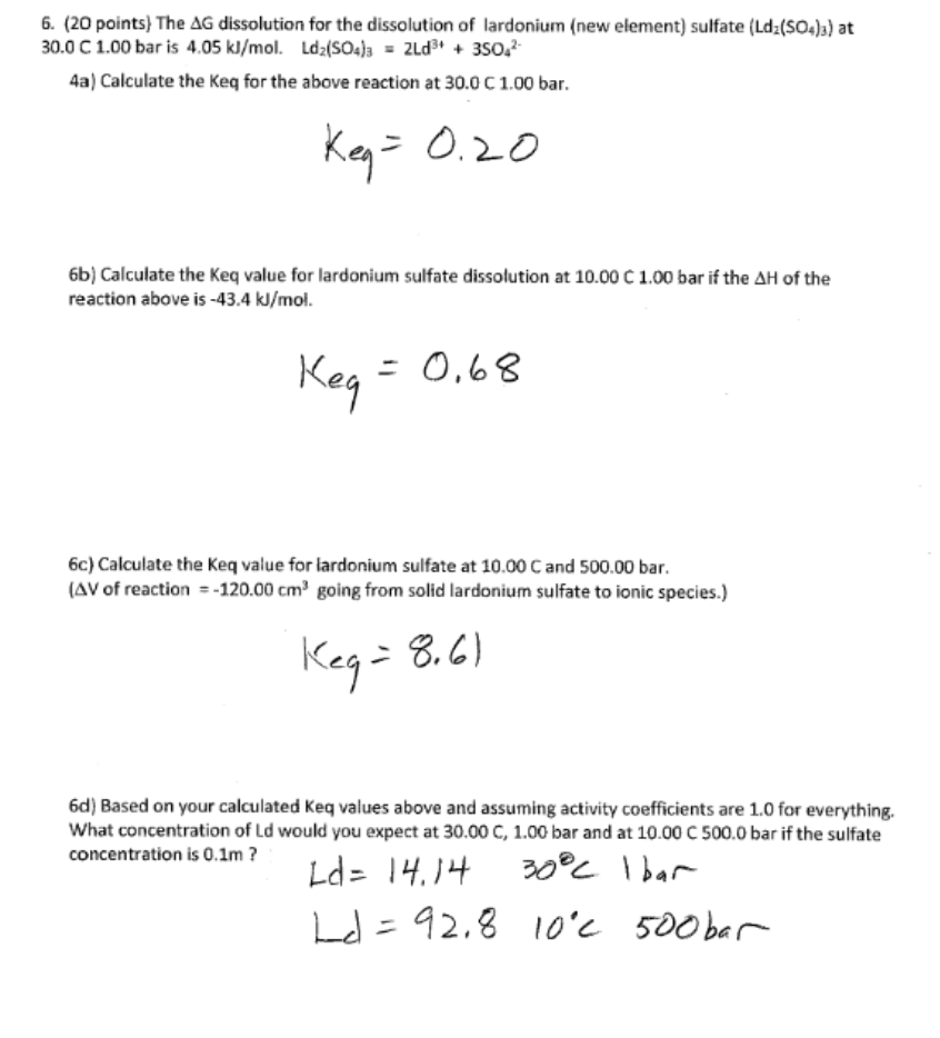 Solved 6. (2O points) The ΔG dissolution for the dissolution | Chegg.com