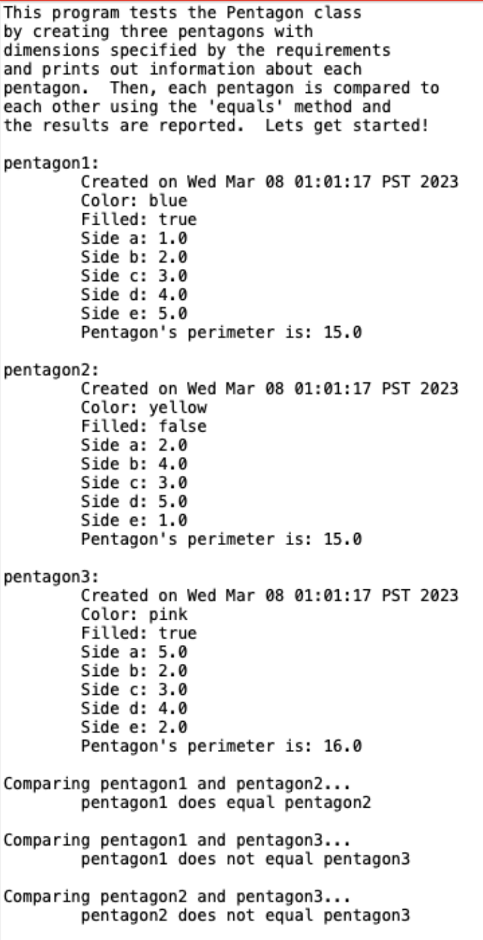 Solved 1. Design a public class named Pentagon that extends | Chegg.com